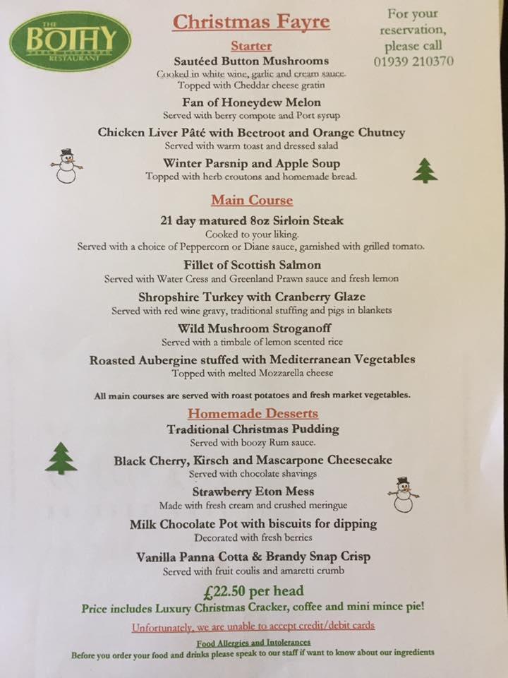 Menu at The Bothy Restaurant, Shrewsbury