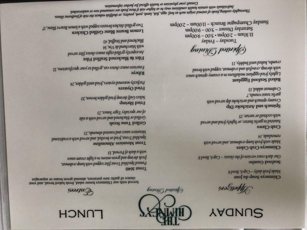 Menu at The Chimneys Restaurant, Gulfport, E Beach Blvd