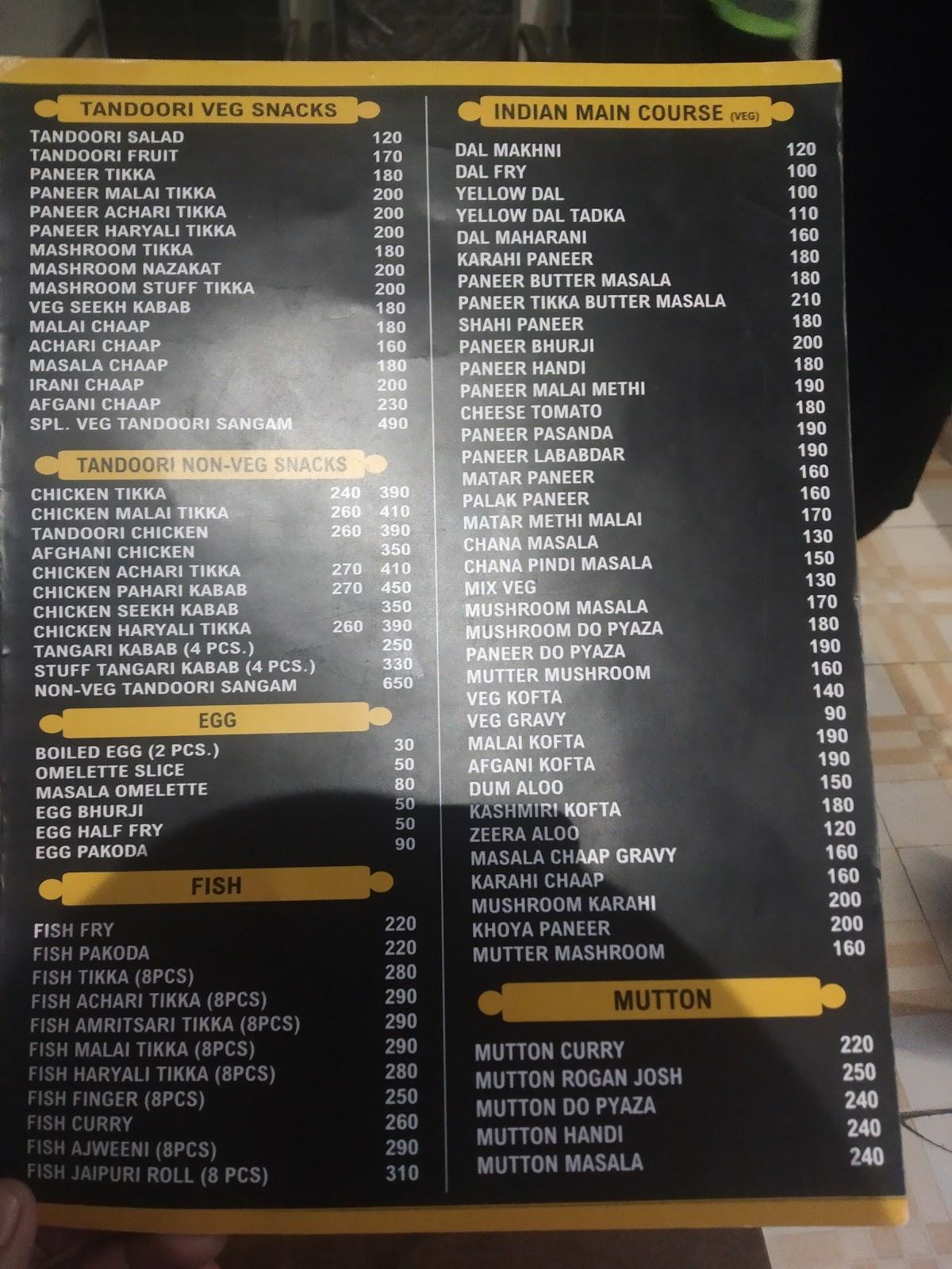 Menu at The Friends Club, Raman