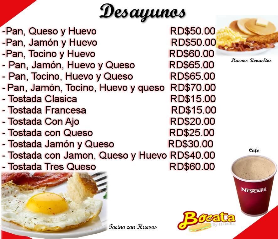 Menu at Bocata by Hakuna restaurant, Santo Domingo