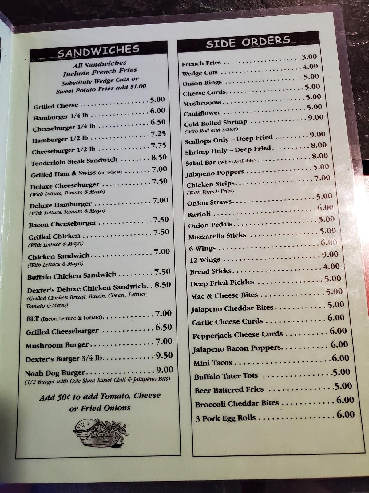 Menu at Dexter's pub & bar, Menominee