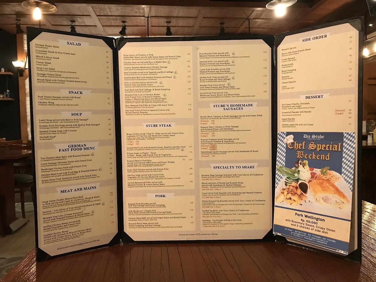 Menu at Die Stube by Stube Group restaurant, South Jakarta