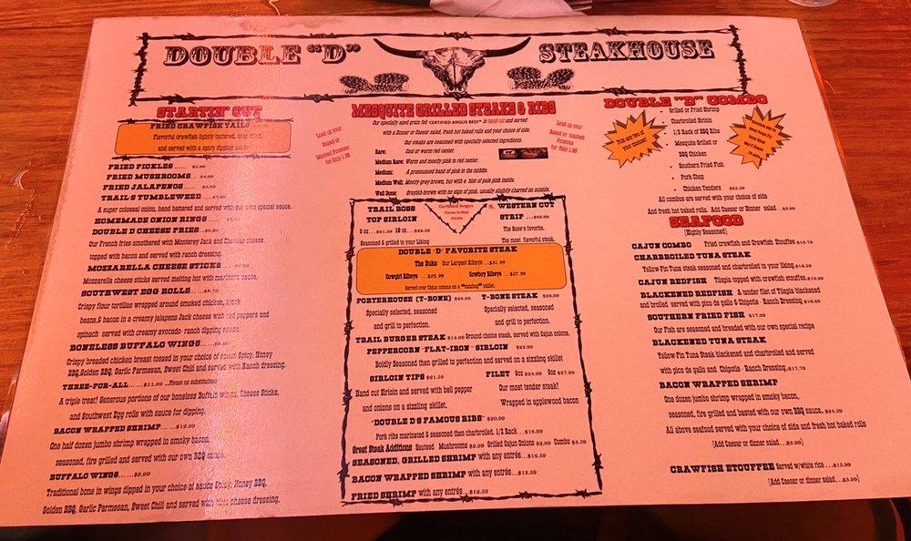 Menu at Double D Steak House steakhouse, DeRidder