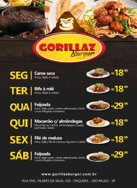 Menu at Gorillaz Burger (Unidade 1) pub & bar, São Paulo