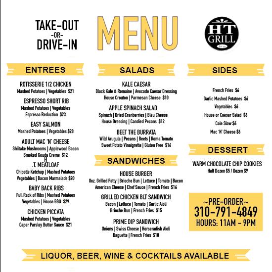 Menu at H.T. Grill pub & bar, Redondo Beach