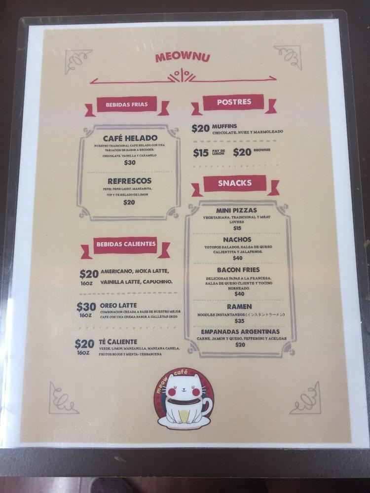 Carta de Meow Café, Monterrey