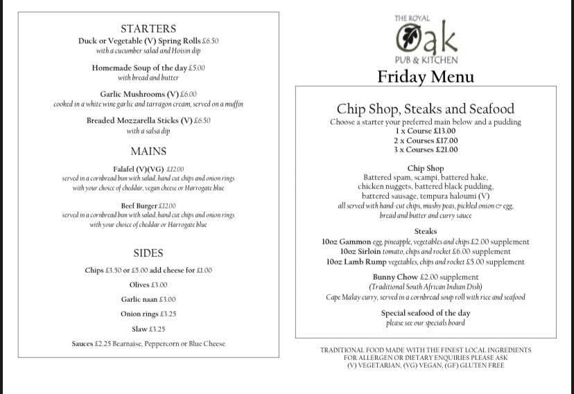 Menu at The Royal Oak Pub & Kitchen, Malton, 47 Town St