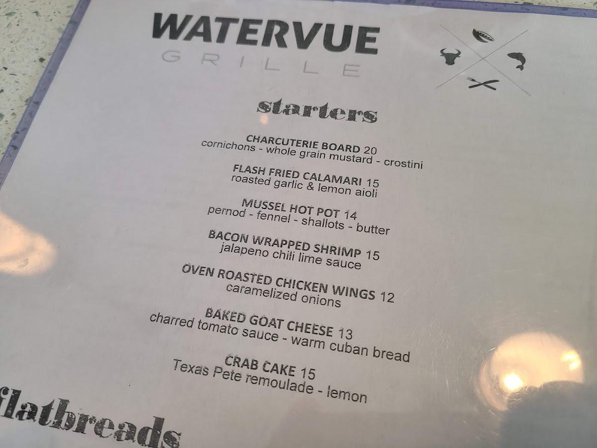 Menu at Watervue Grille- Downtown Tampa- Harbour Island restaurant, Tampa