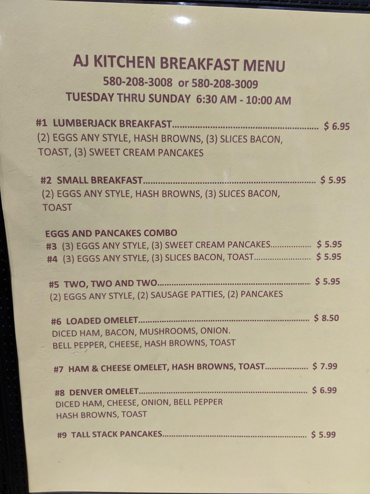 Menu at AJ's Kitchen restaurant, Idabel