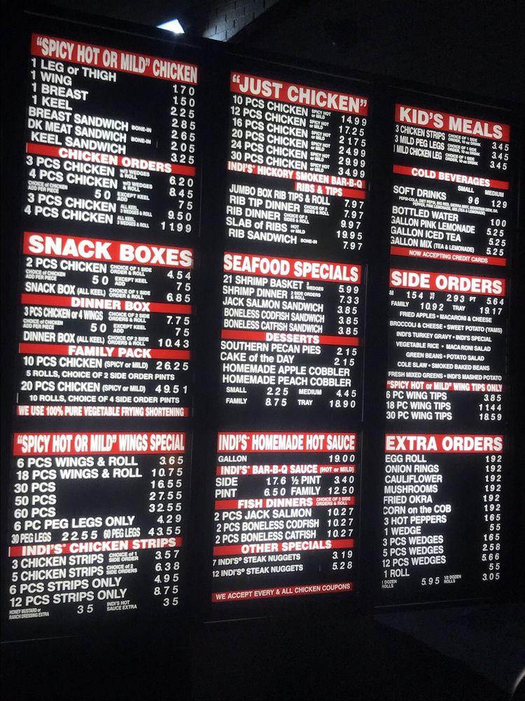 Menu at Indi's Chicken fast food, Louisville, Fern Valley Rd