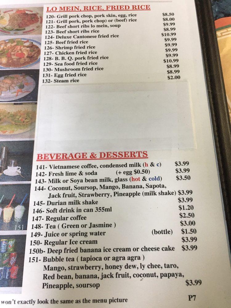 Menu at Little Saigon Restaurant, Winnipeg