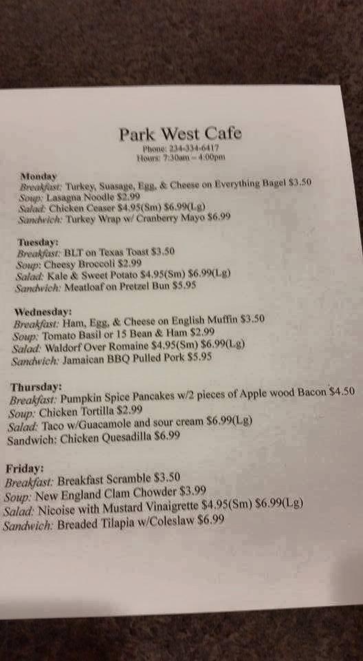 Menu at Park West Cafe, Akron