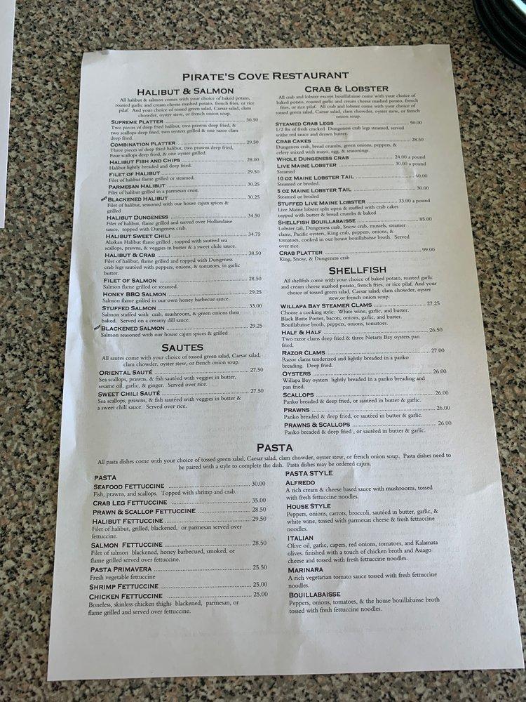 Menu at Pirate's Cove Restaurant, Garibaldi