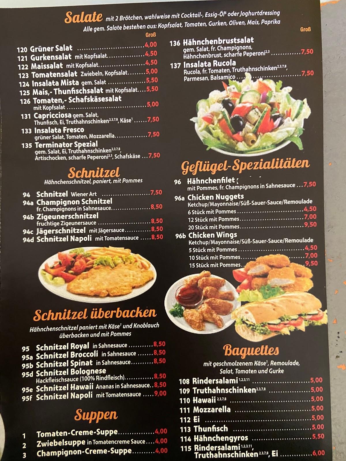 Menu at Pizzeria Terminator, Cologne
