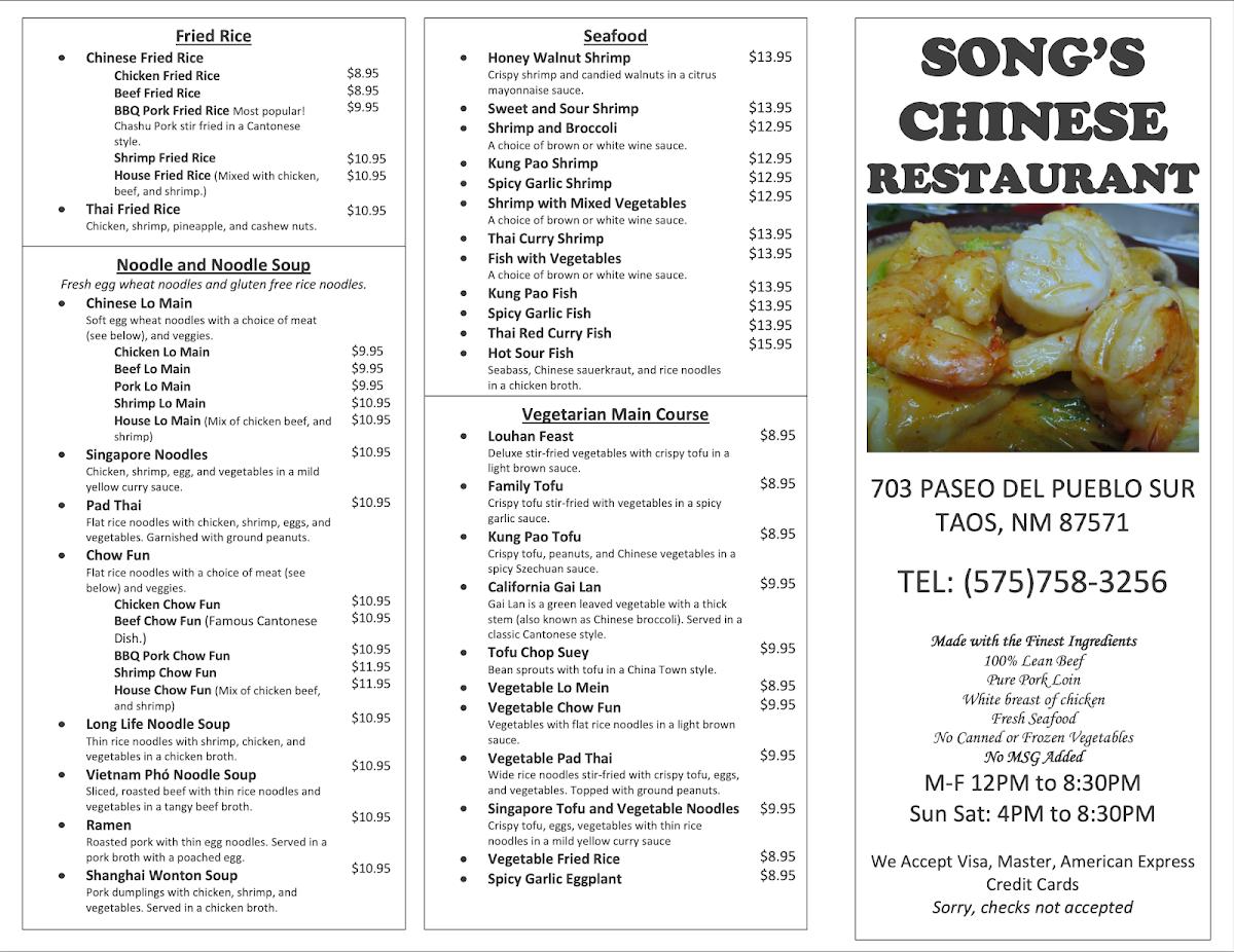 Menu at Song's Restaurant, Taos