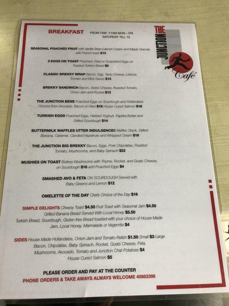 Menu at The Junction Takeaway cafe, Mossman