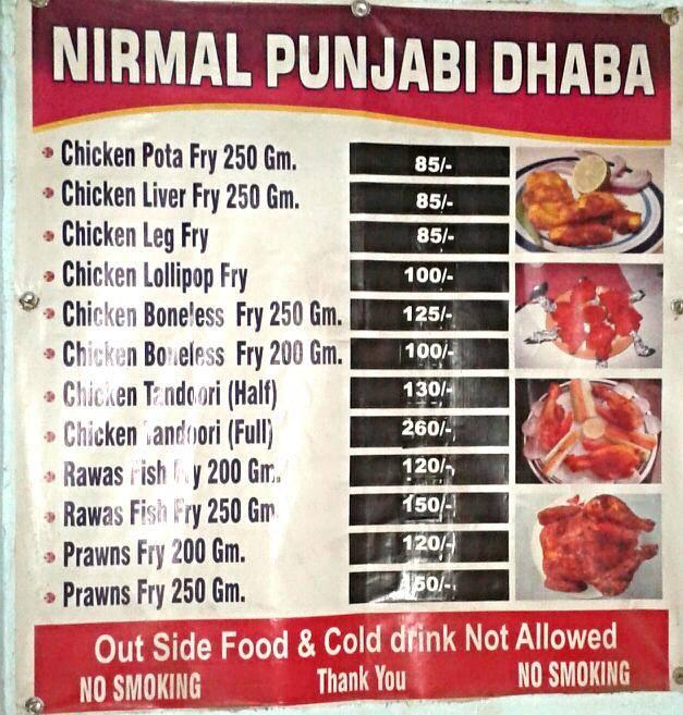 Menu at Nirmal Punjabi Dhaba, Mumbai