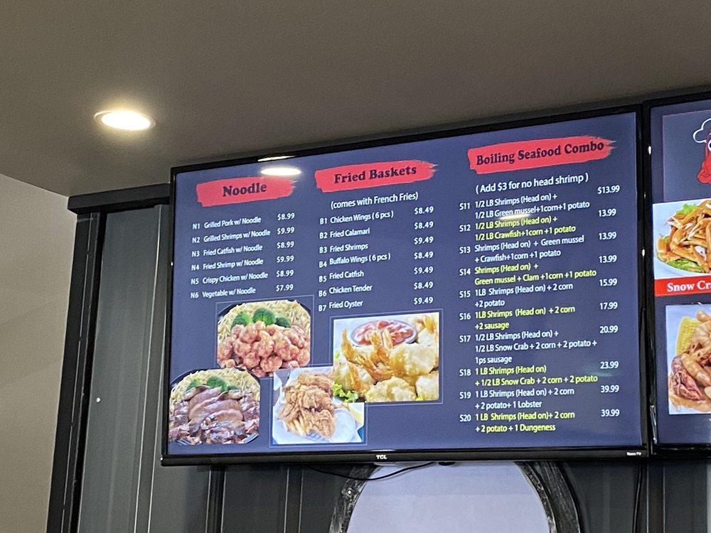 Menu at Niu boiling seafood restaurant, Oxnard