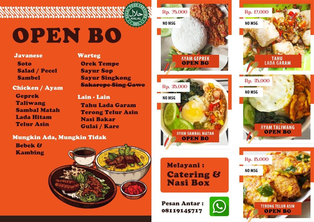 Menu at Open BO, West Jakarta