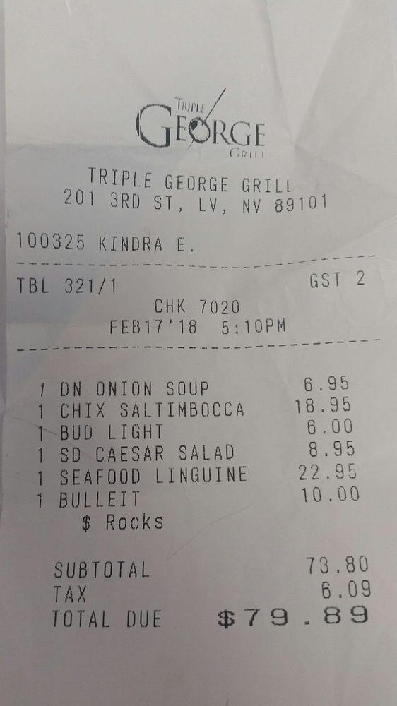 Menu at Triple George Grill steakhouse, Las Vegas