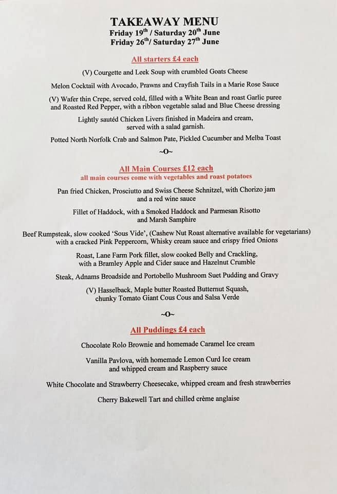 Menu at Weavers restaurant, Diss