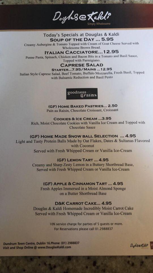 Menu at Douglas & Kaldi Terrace Café and Restaurant, Dublin, Dundrum ...