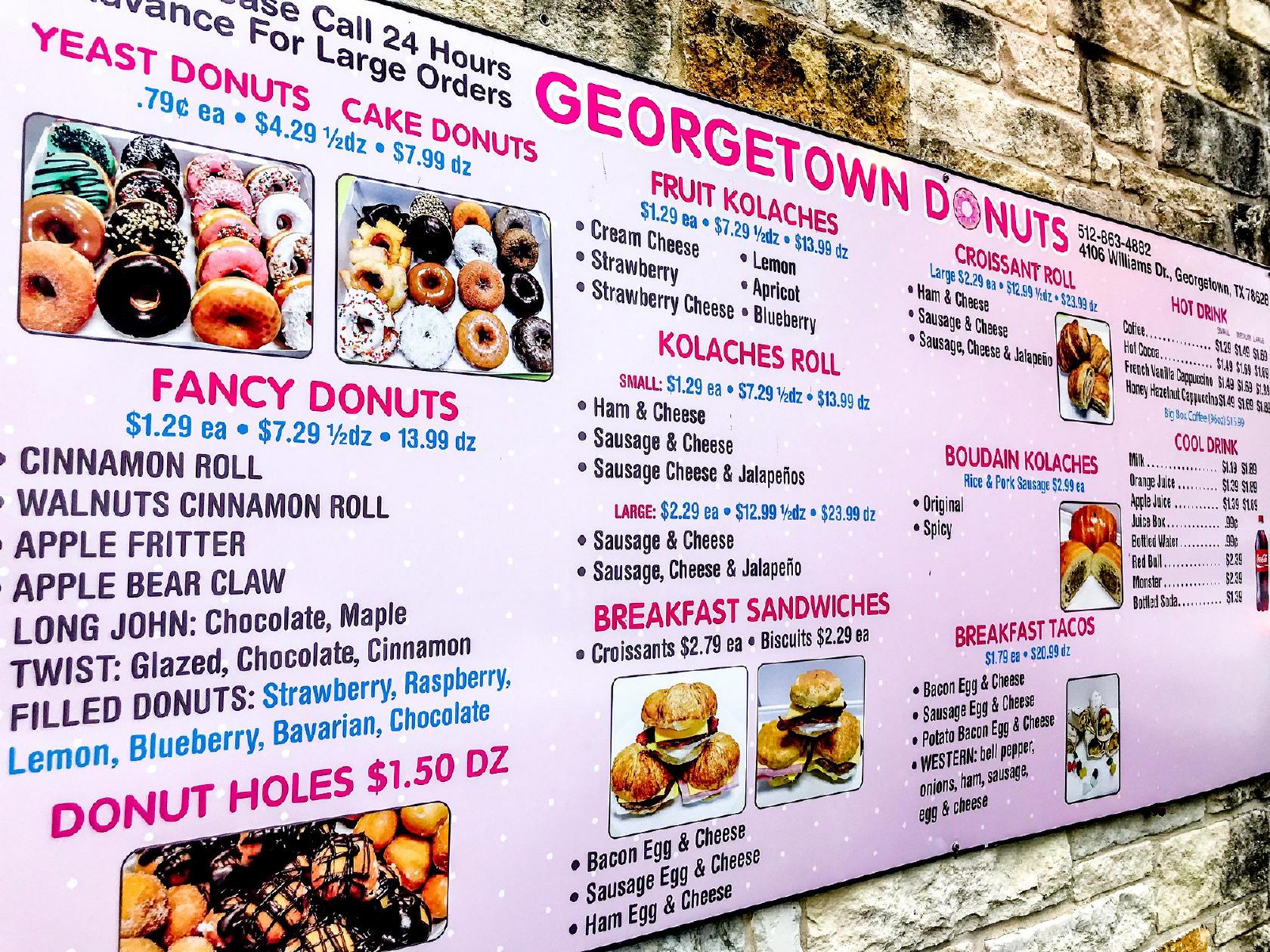 Menu at Georgetown Donuts, Georgetown