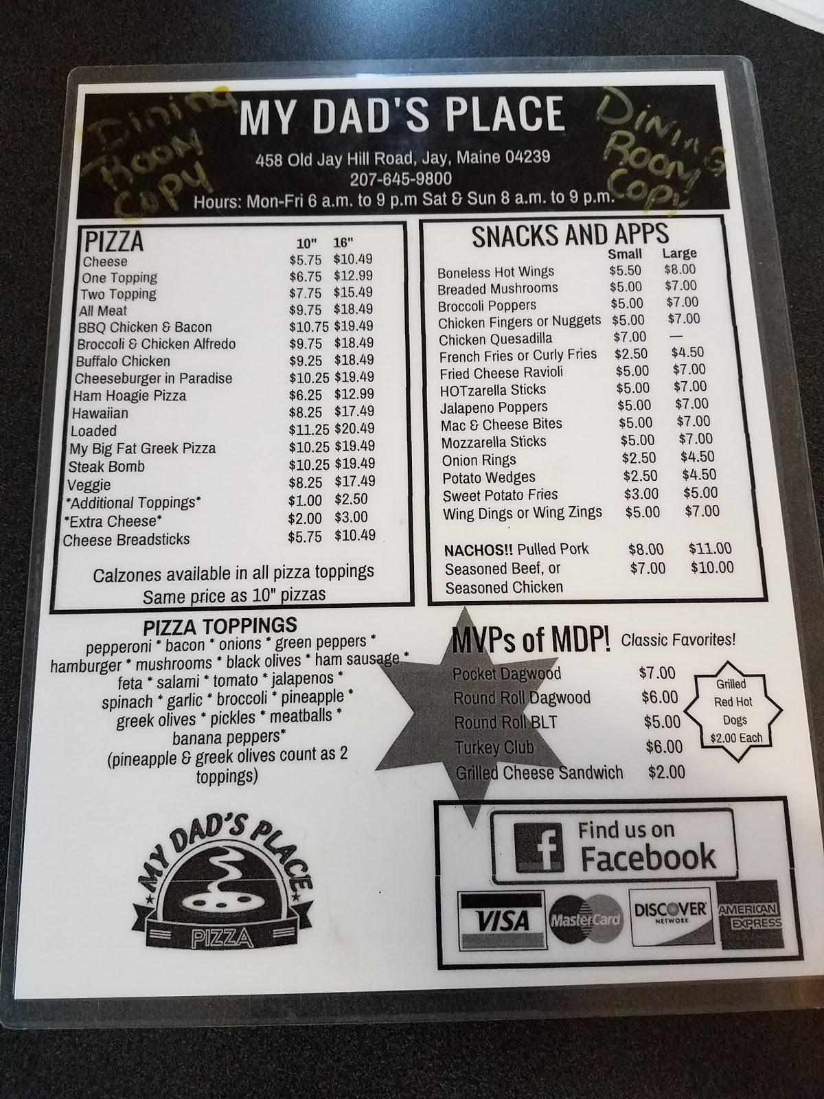 Menu at My Dad's Place pub & bar, Jay