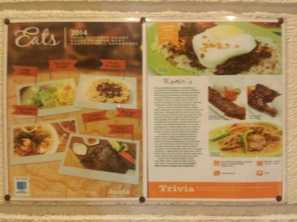 Carta del restaurante Rodic's Diner, Ciudad Quezon, M3F7+36G