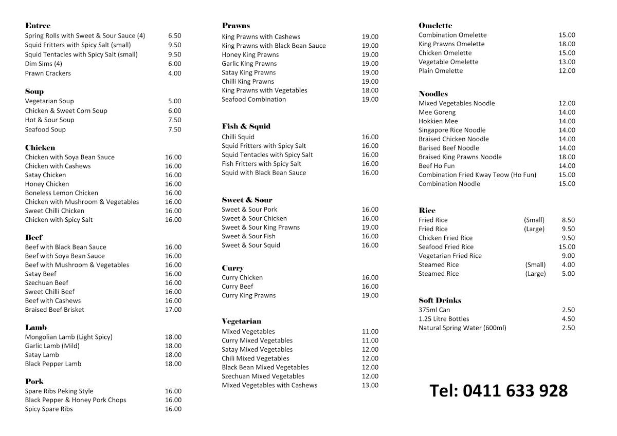 Menu at Wok n Fry Chinese Take away restaurant, Tuart Hill