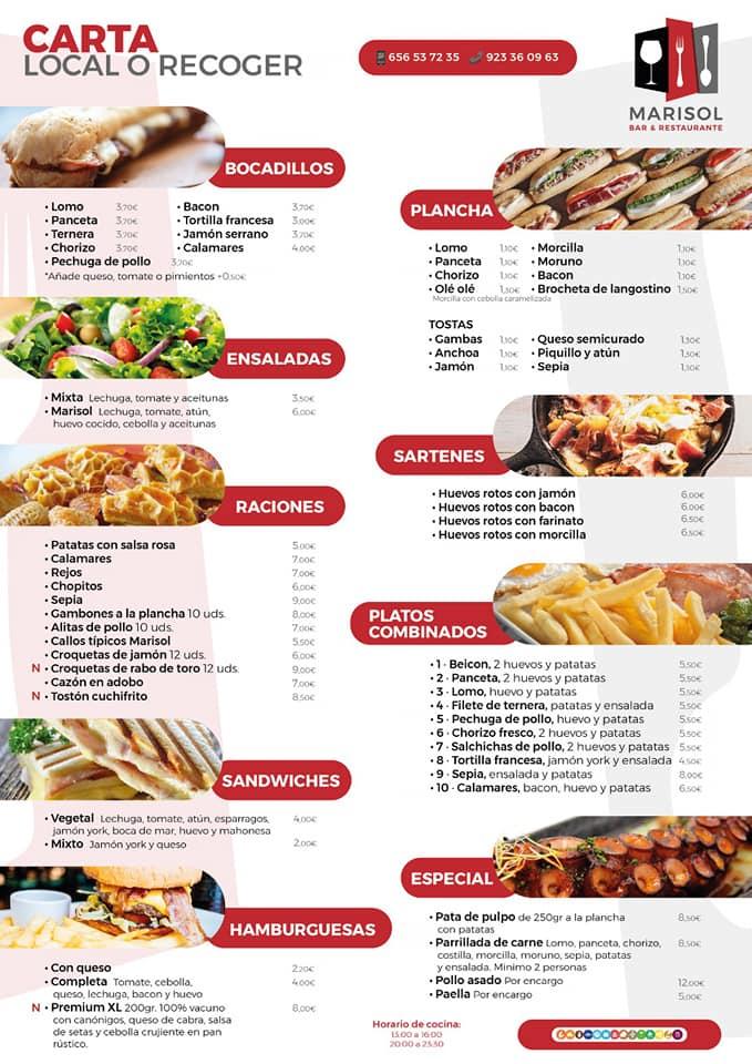 Menu at Bar Marisol, Babilafuente