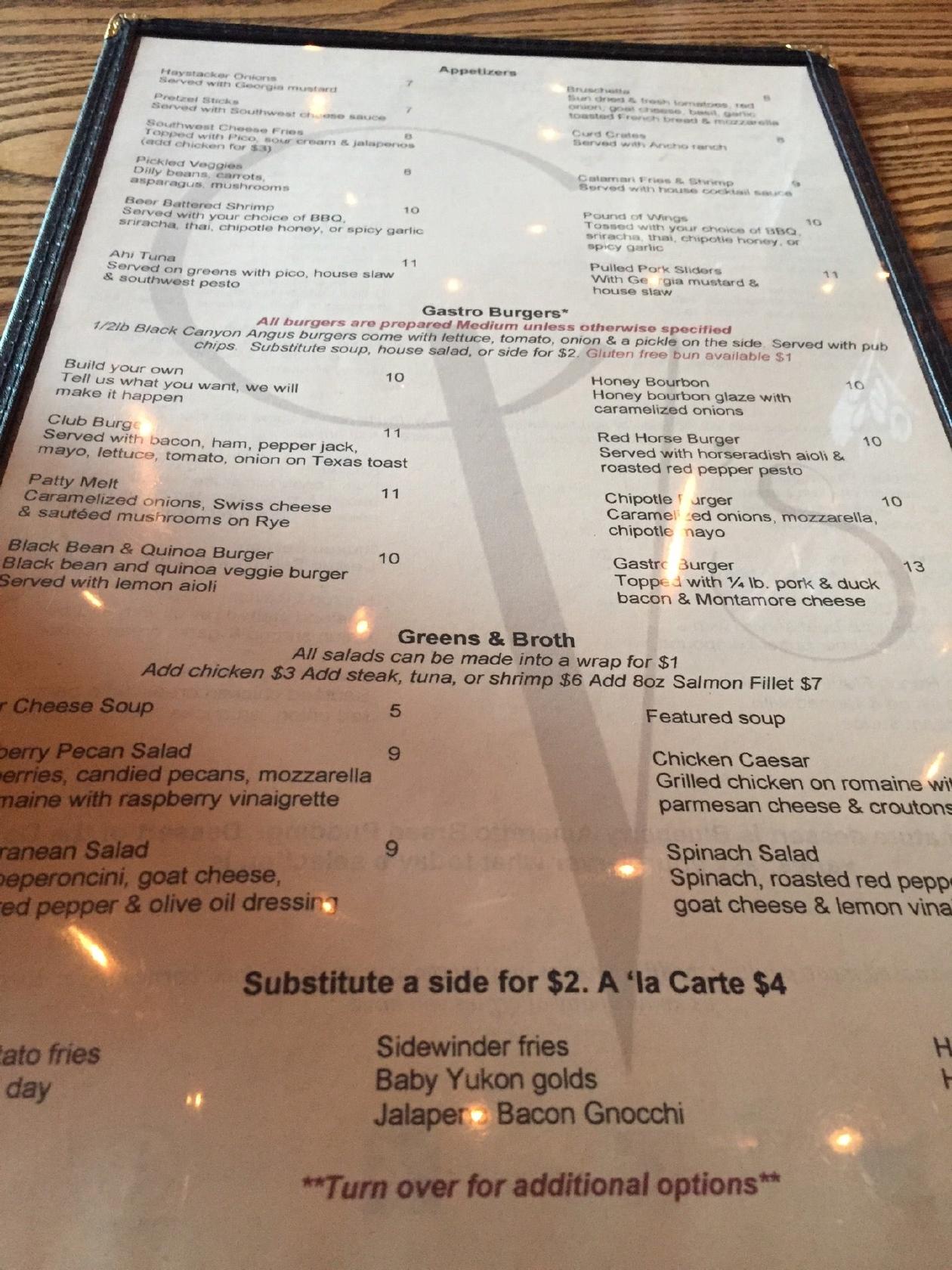 Menu at Chester V's restaurant, Oshkosh