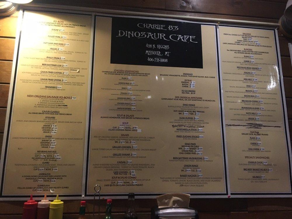 Menu at Dinosaur Cafe, Missoula