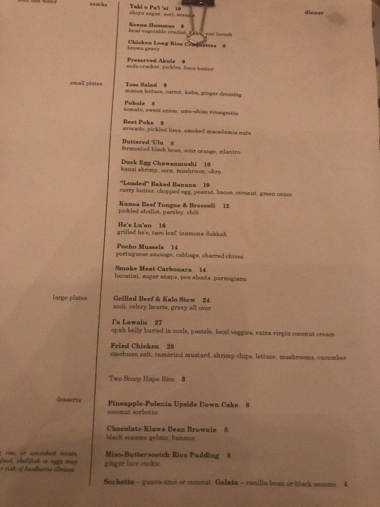 Menu at Mud Hen Water pub & bar, Honolulu, Waialae Ave