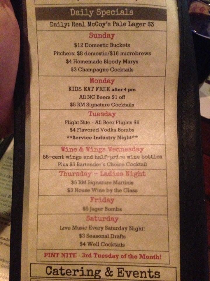 Menu at Real McCoy's restaurant, Wake Forest