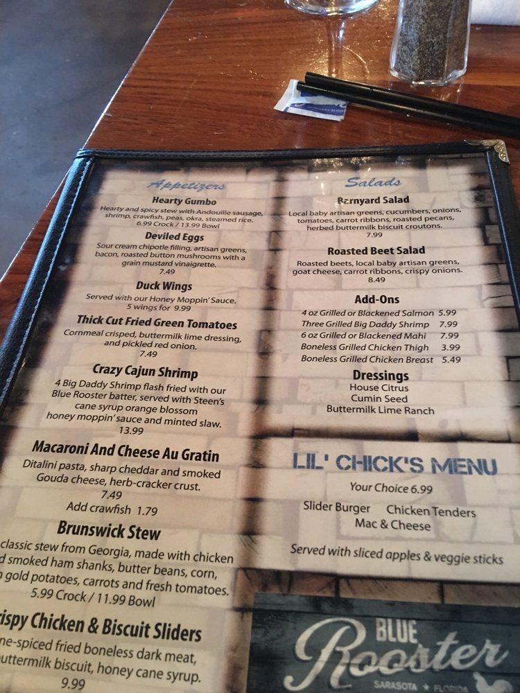 Menu at The Blue Rooster pub & bar, Sarasota