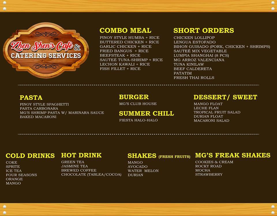 Menu at Zhen Shen's Cafe & Catering Services, General Santos City