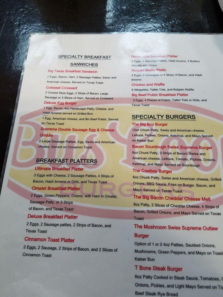 Menu at Bus Loop Burgers restaurant, Saint Ann