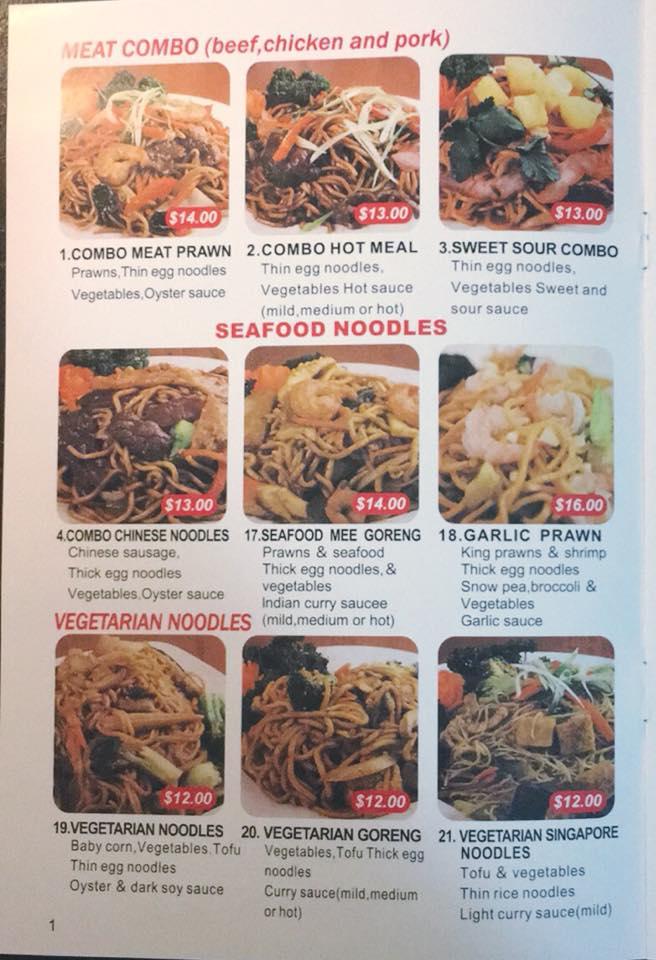Menu at Jow Noodles restaurant, Caloundra