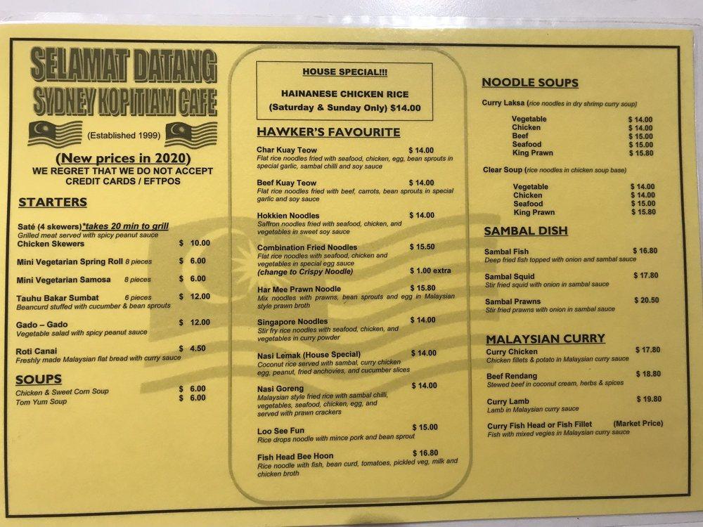 Menu at Kopitiam Cafe, Ultimo