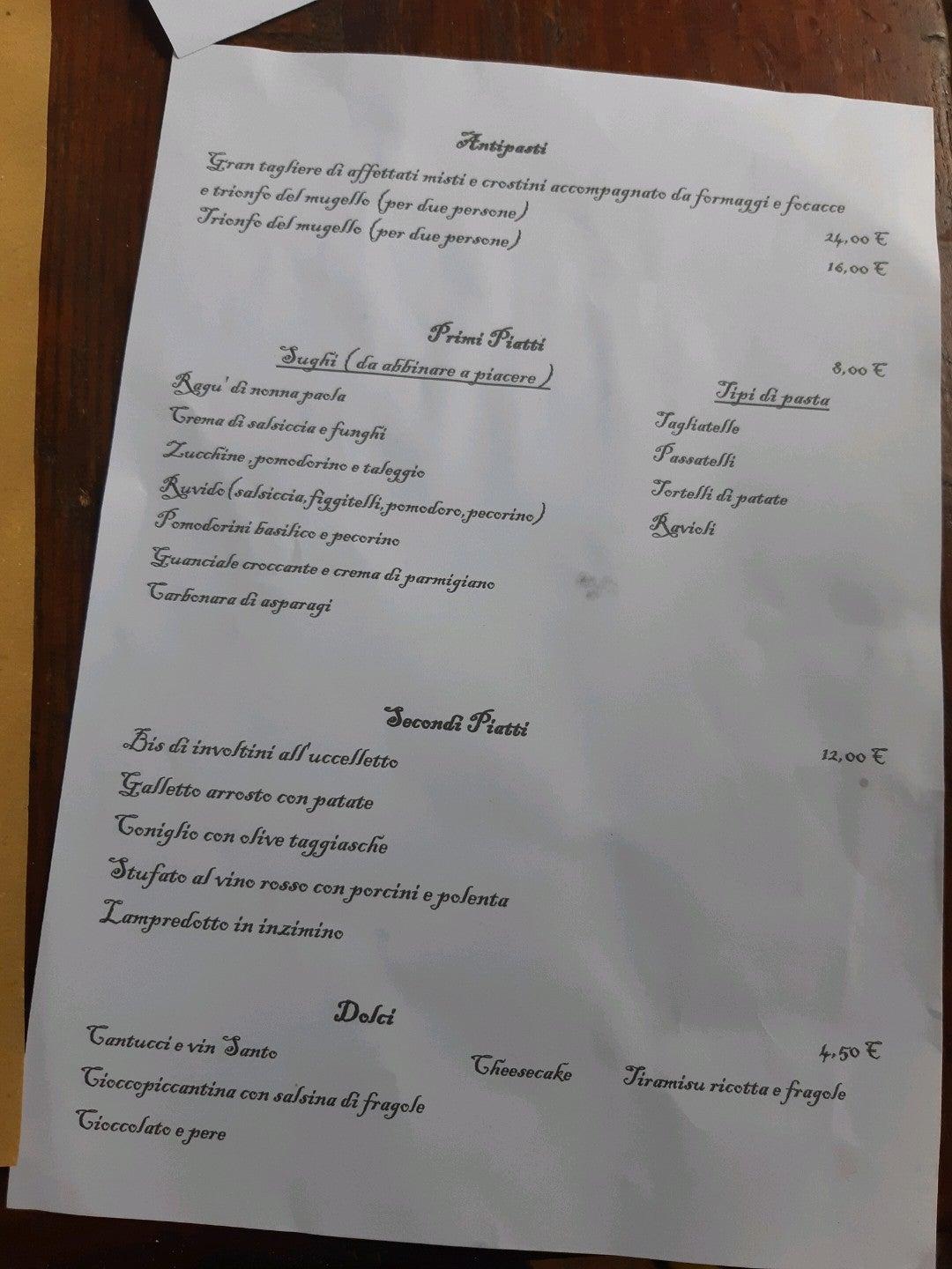 Menu da Antica Osteria di Montecarelli pub & bar, Montecarelli