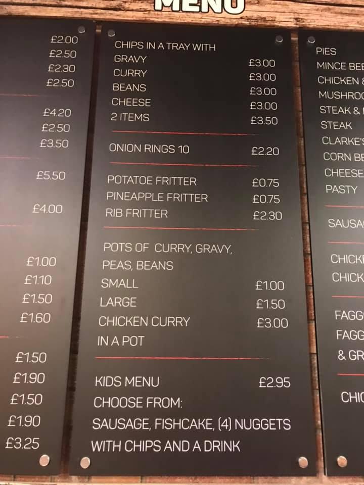 Menu at Bryncae Fish Bar, Pencoed