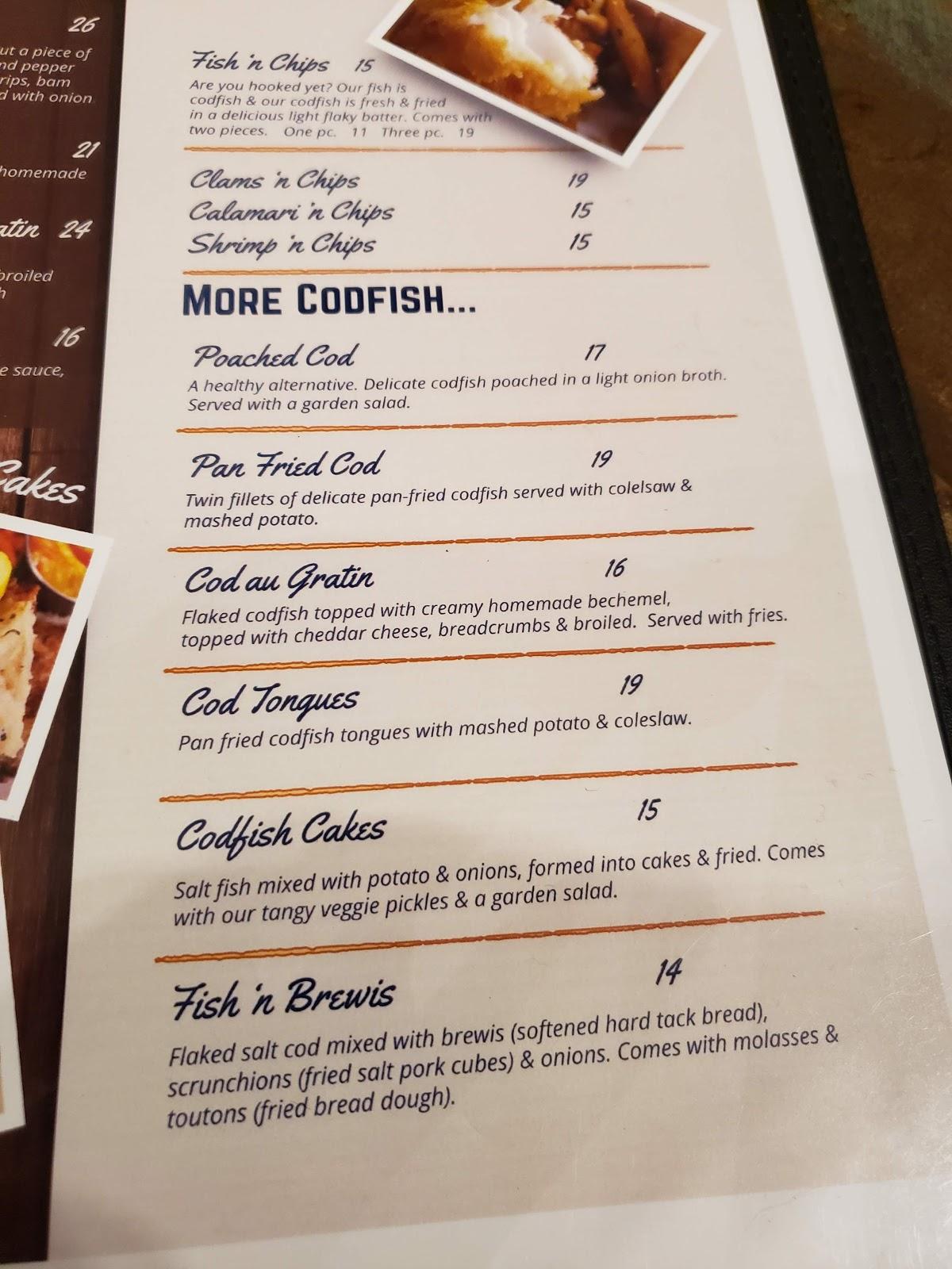 Menu at Chafe's Landing Restaurant, Petty Harbour-Maddox Cove
