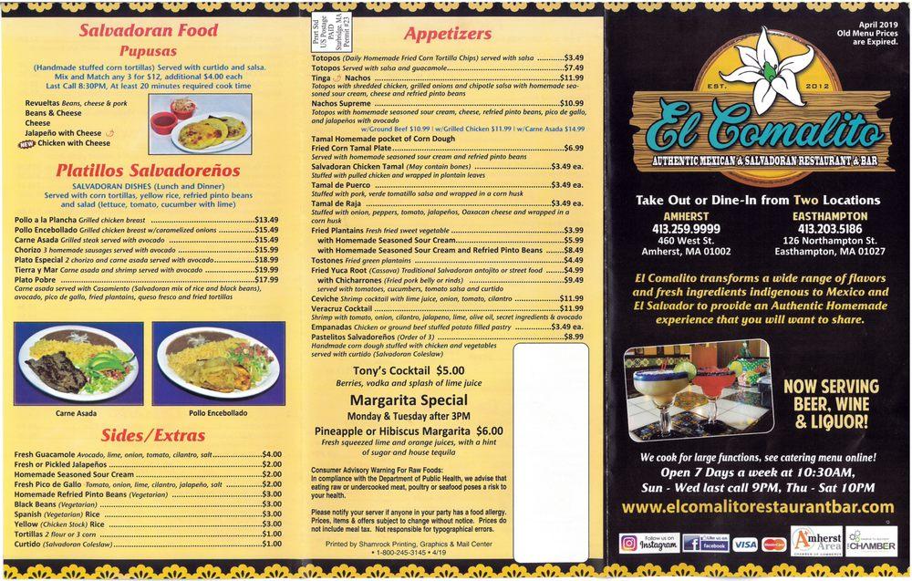 Menu at El Comalito (Easthampton) restaurant, Easthampton