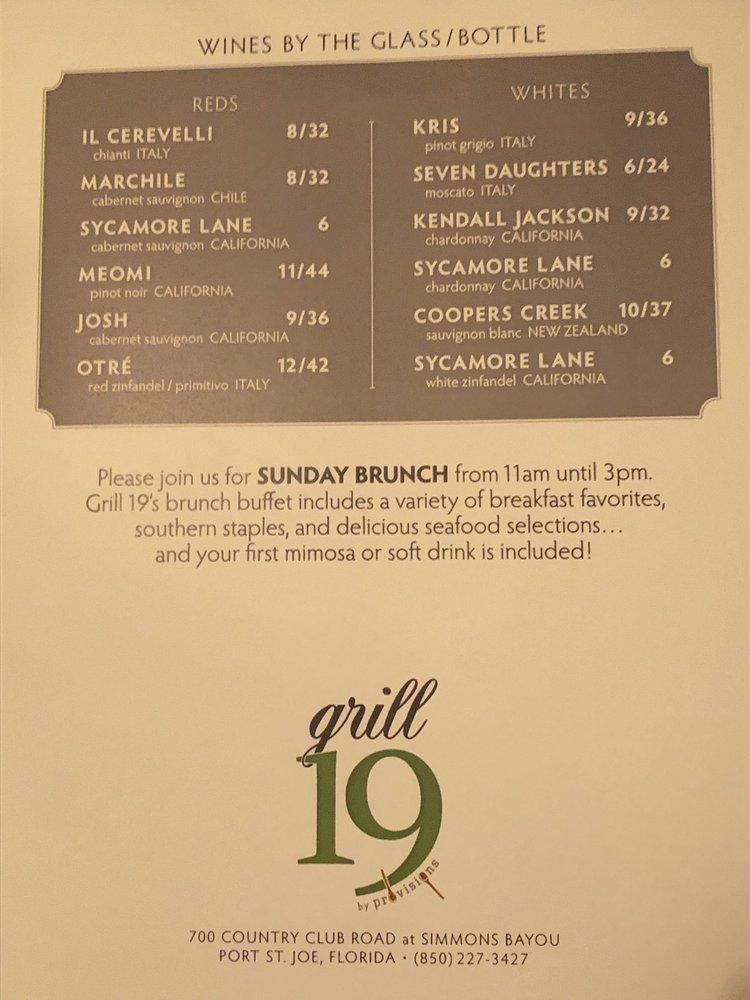 Menu at Grill 19, Port Saint Joe