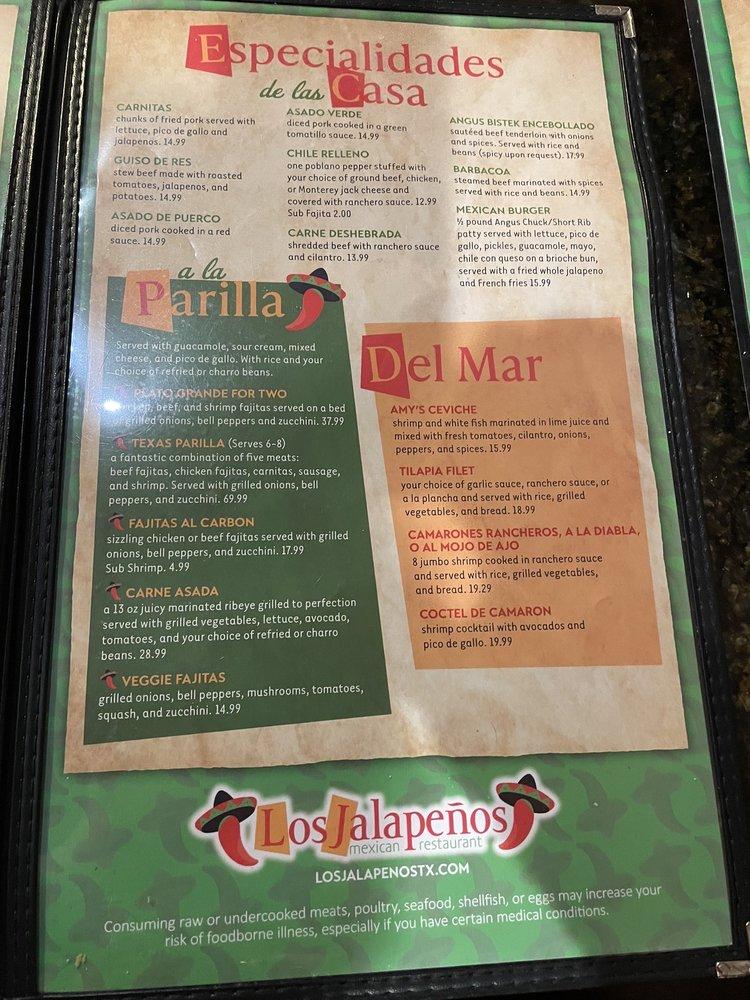 Menu at Los Jalapeños restaurant, Carrollton, N Josey Ln