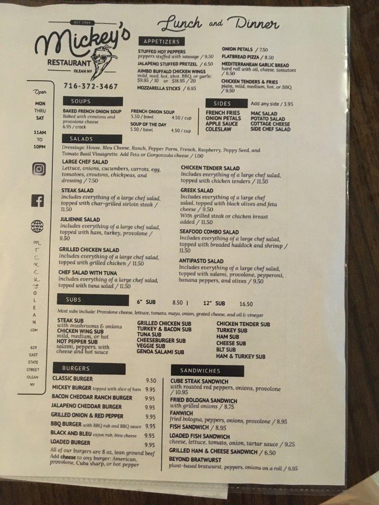Menu at Mickey's pub & bar, Olean