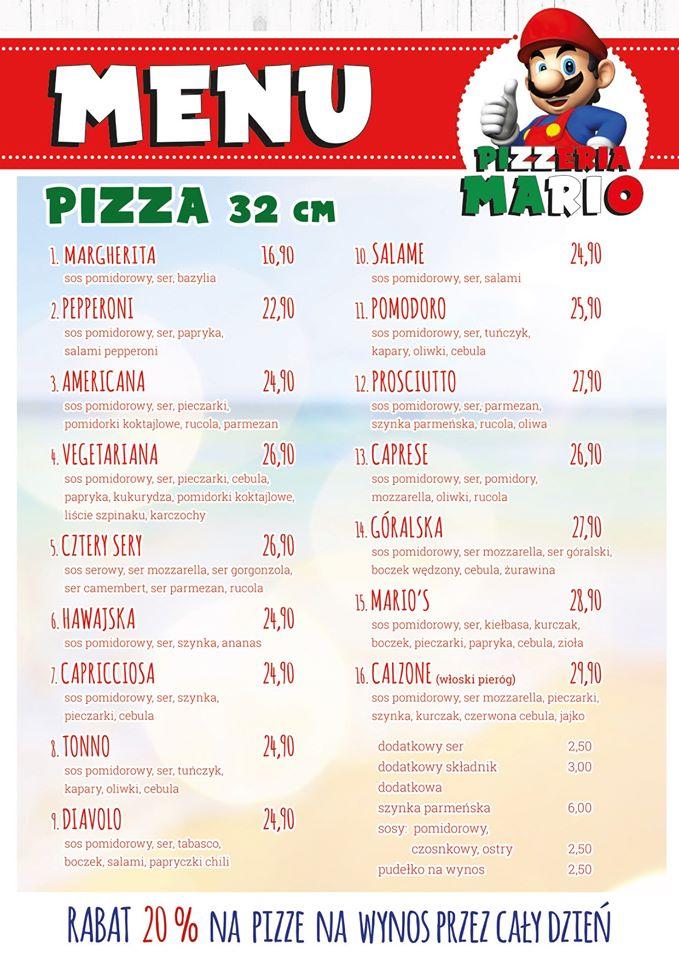 Menu at Pizzeria Mario, Rowy