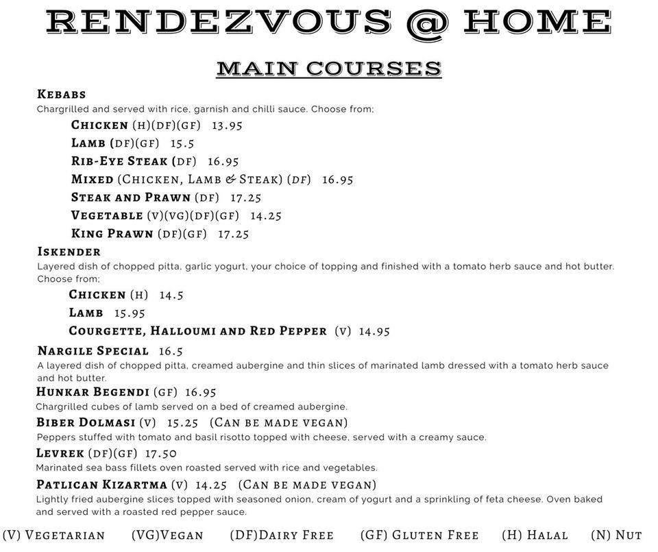 Menu at Rendezvous Nargile restaurant, Aberdeen