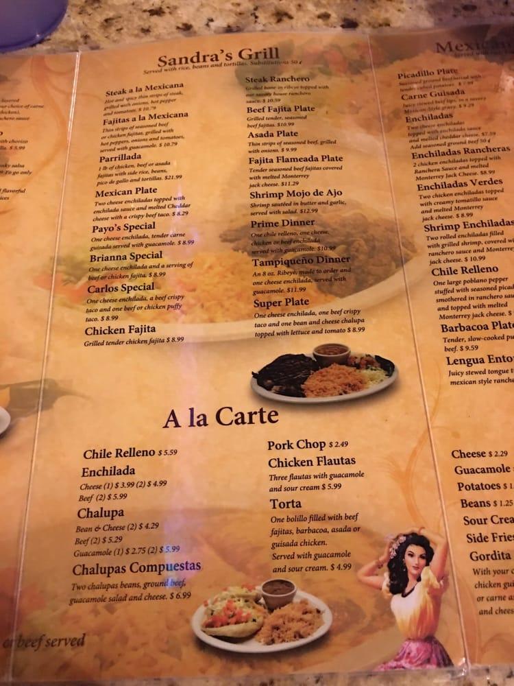 Menu at Sandra's Mexican Food restaurant, San Antonio, Potranco Rd